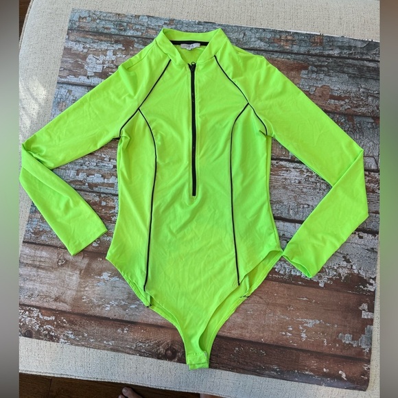 iris | Tops | Iris Neon Green Zipup Bodysuit | Poshmark